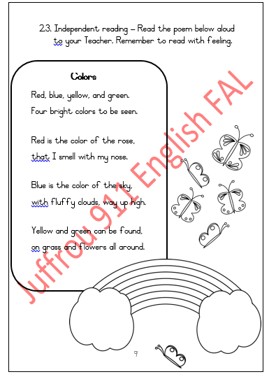 GRADE 1 English FAL Assessment Term 4 - Juffrou 911