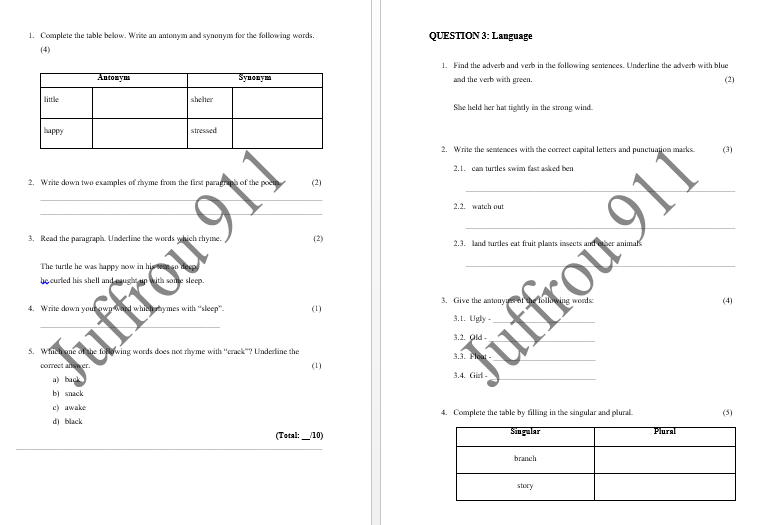 GRADE 1 English FAL Assessment Term 4 - Juffrou 911