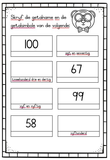 Graade 3 wiskunde werkkaarte Kwartaal 1 - Juffrou 911