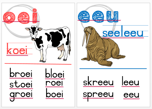 Drieklanke muurkaarte - aai, ooi, oei en eeu + FLITSKAARTE - Juffrou 911