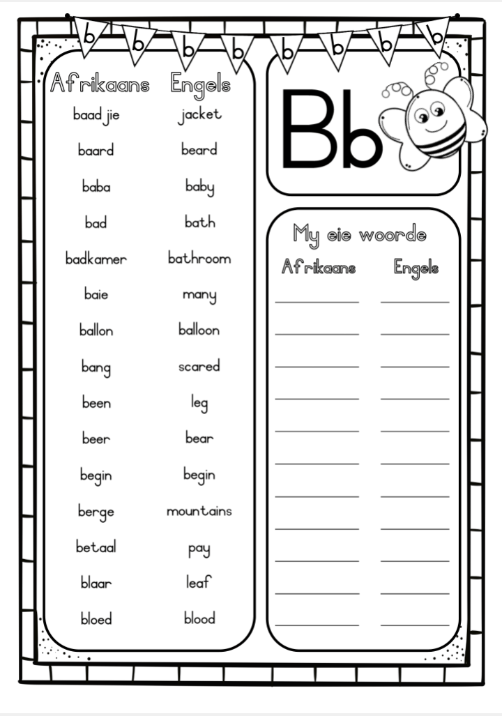 Graad 3 Afrikaans na Engels woordeboek - Juffrou 911