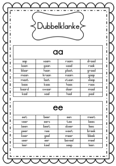 Dubbelklanke voorbeeld woorde - Juffrou 911