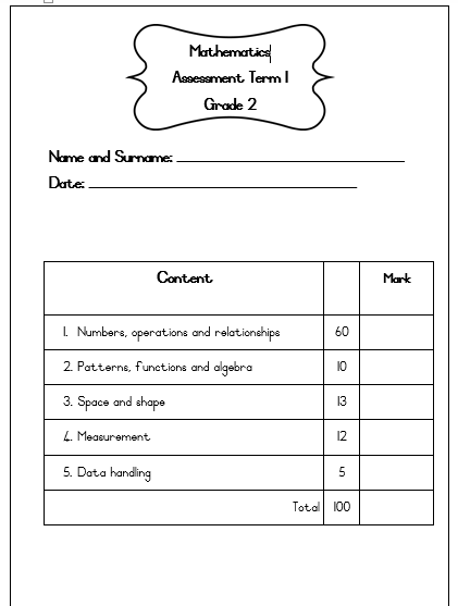 GRADE 2 Mathematics assessment TERM 1 2019 - Juffrou 911