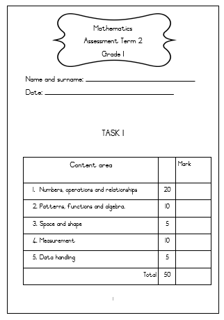 Grade 1 Mathematics assessment TERM 2 - Task 1 and 2 - Juffrou 911