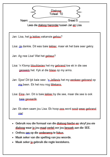 GRAAD 5 AFRIKAANS HUISTAAL assesseringstake - Kwartaal 3 (WORD + PDF ...